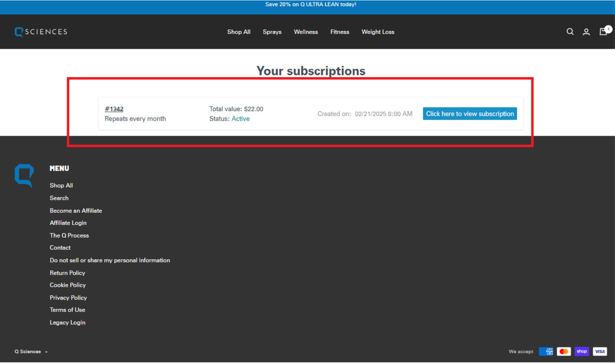 Subscriptions Tutorial, Manage Orders & Billing | Q Sciences